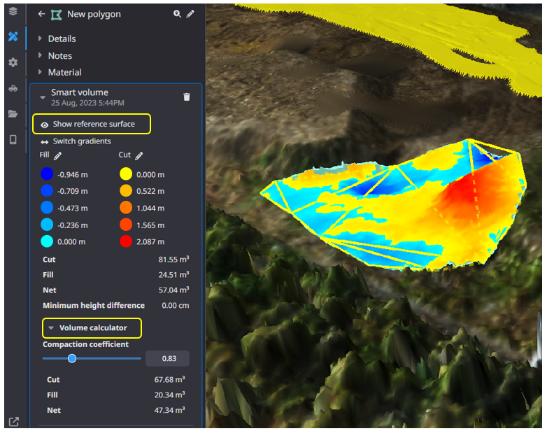 How to calculate the soil volume using the selected area as the ...